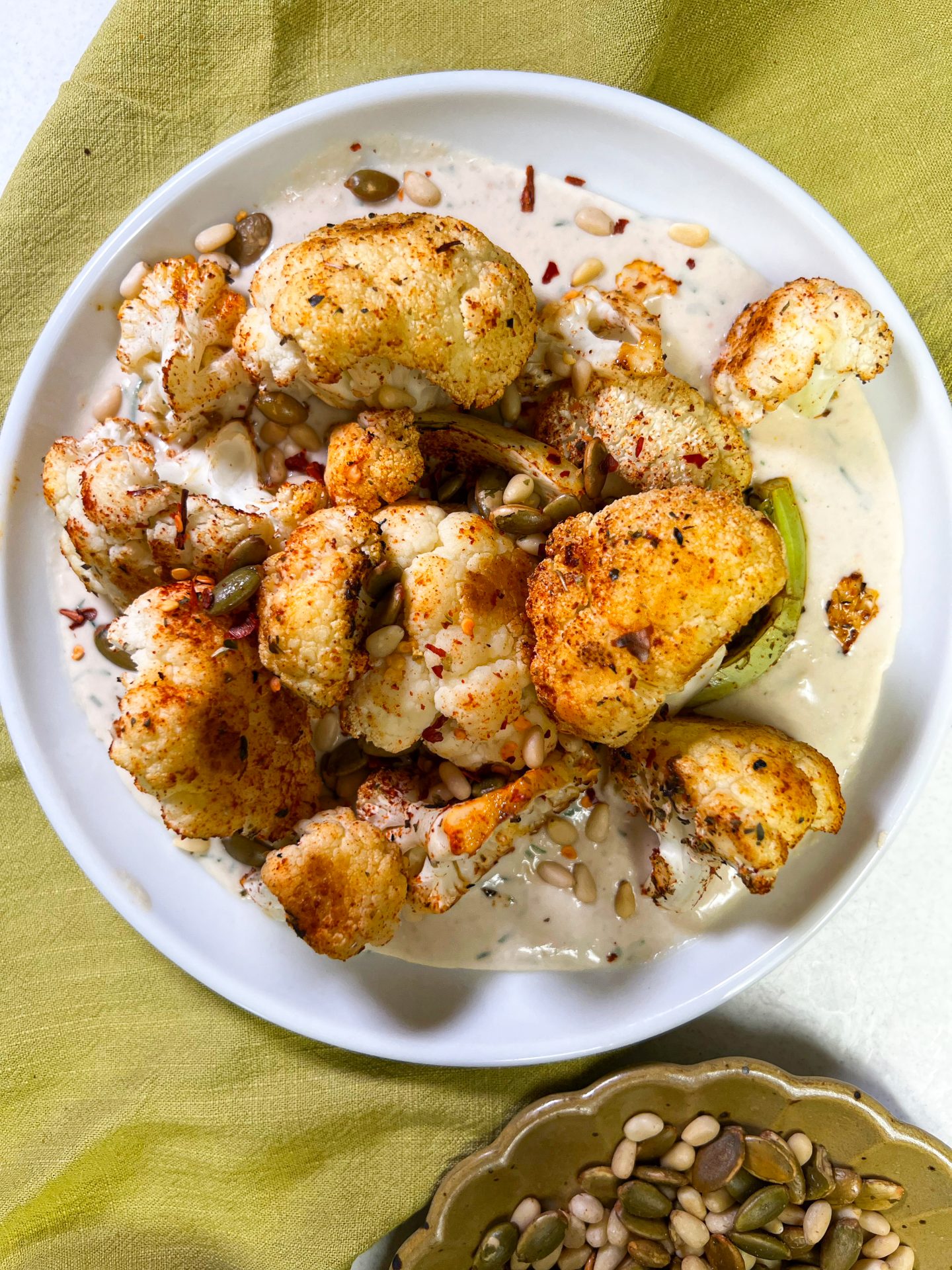 Roasted Cauliflower with an Herby Puree - Eleni Saltas